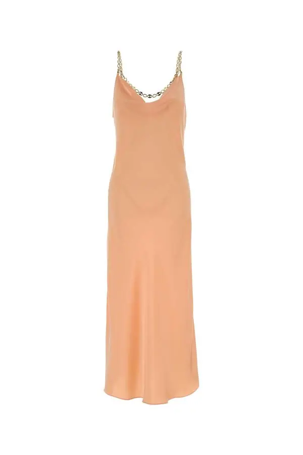 Rabanne Peach Satin Dress With Chain Detail - Orange