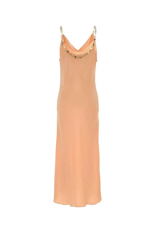 Rabanne Peach Satin Dress With Chain Detail - Orange