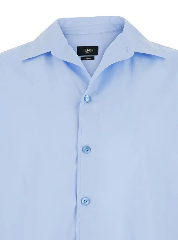 Fendi Light Blue Shirt With Classic Collar In Cotton For