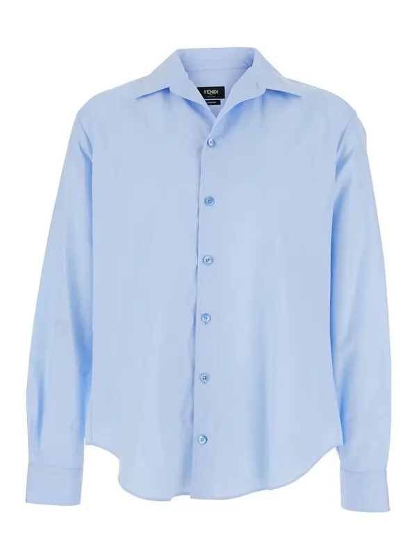 Fendi Light Blue Shirt With Classic Collar In Cotton For - Multicolor