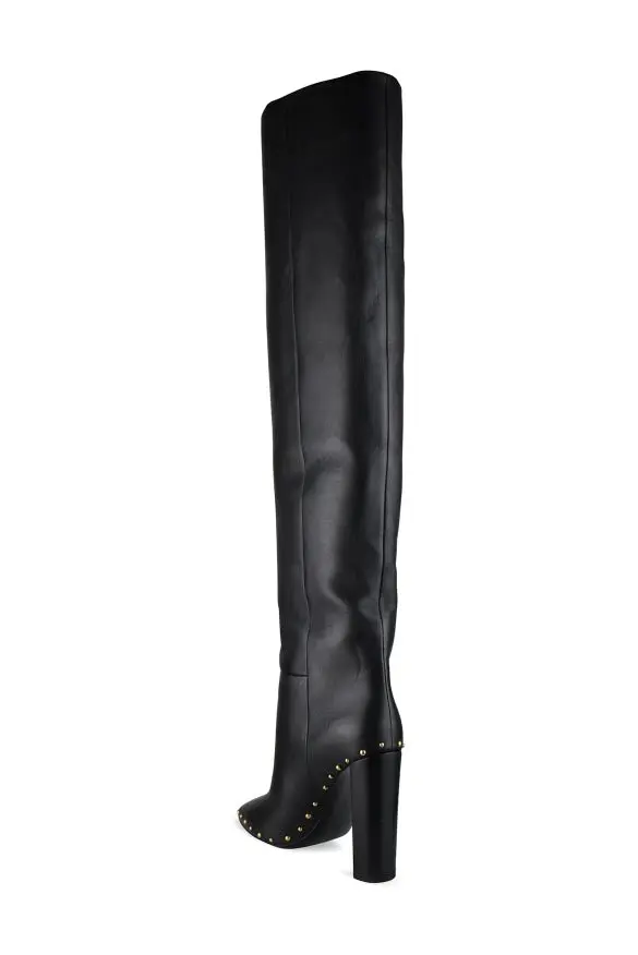 Saint Laurent Leather Boots With Gold Studs - Black