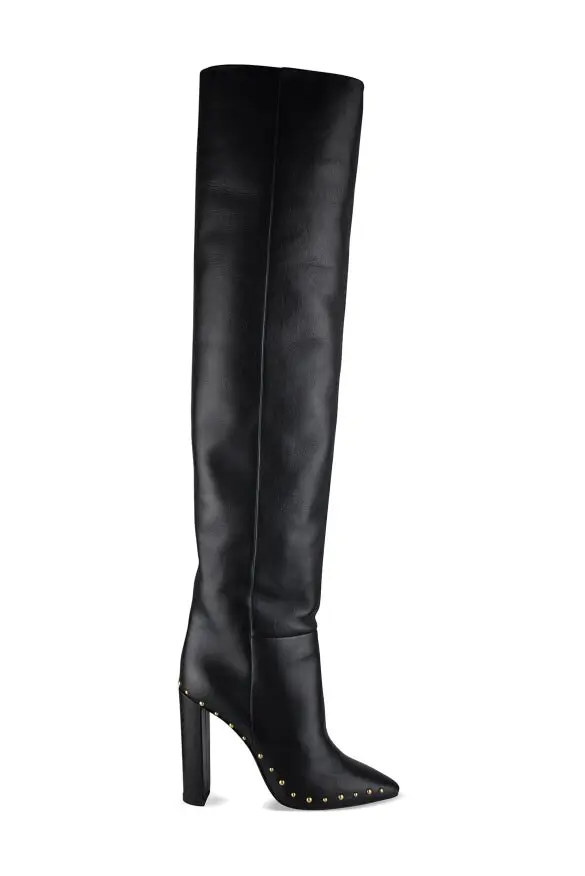 Saint Laurent Leather Boots With Gold Studs - Black