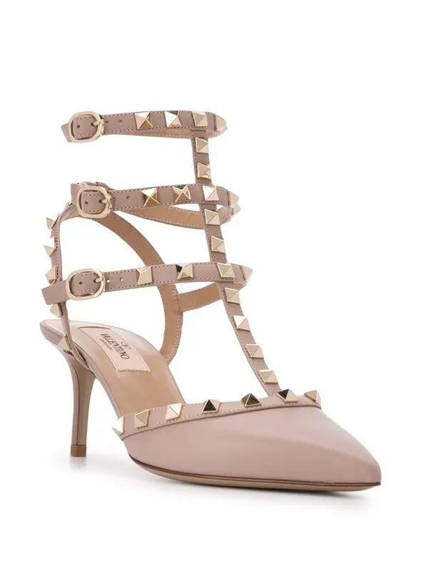 Valentino Garavani Rockstud Leather Pumps With Ankle Strap - Multicolor