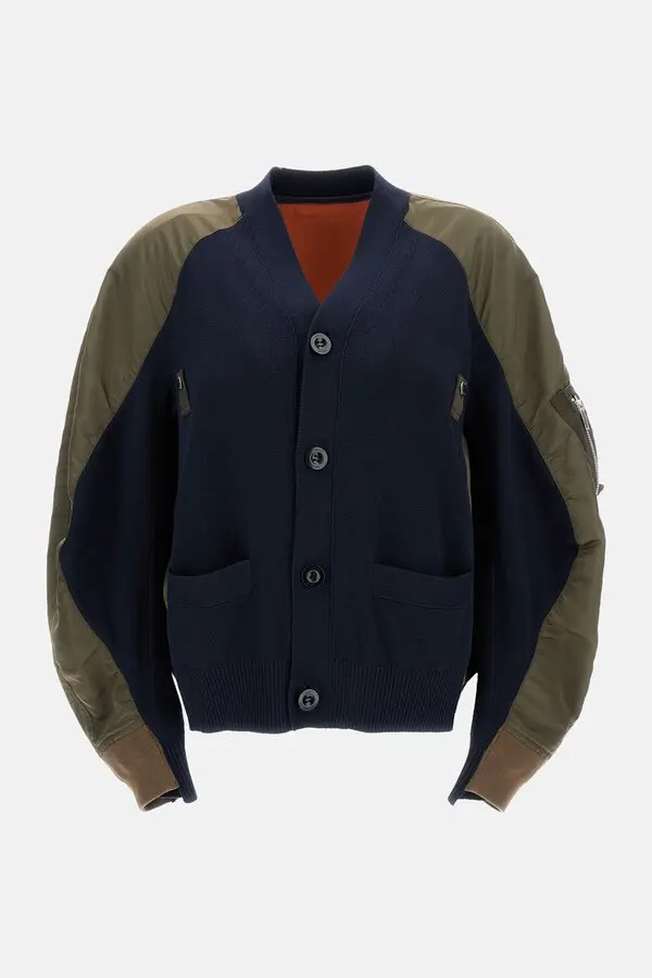 Sacai Hybrid Nylon Twill X Knit Cardigan - Multicolor