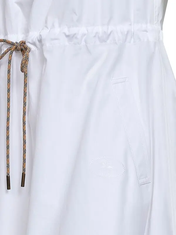 Burberry Cotton Poplin Short Dress With Mandarin Collar And Drawstring Waist