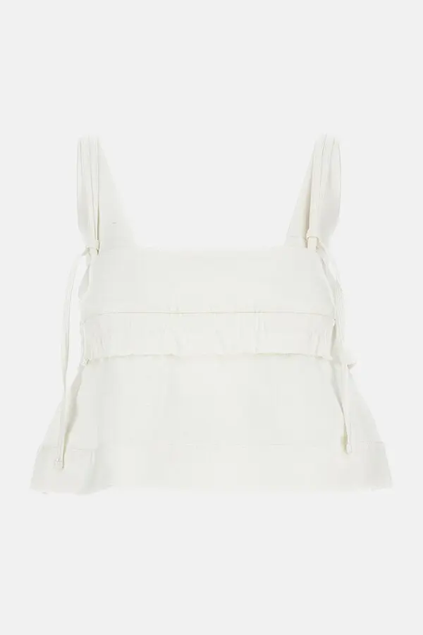 Sacai Denim Camisole With Tiered Flounce And Adjustable Hem - Multicolor
