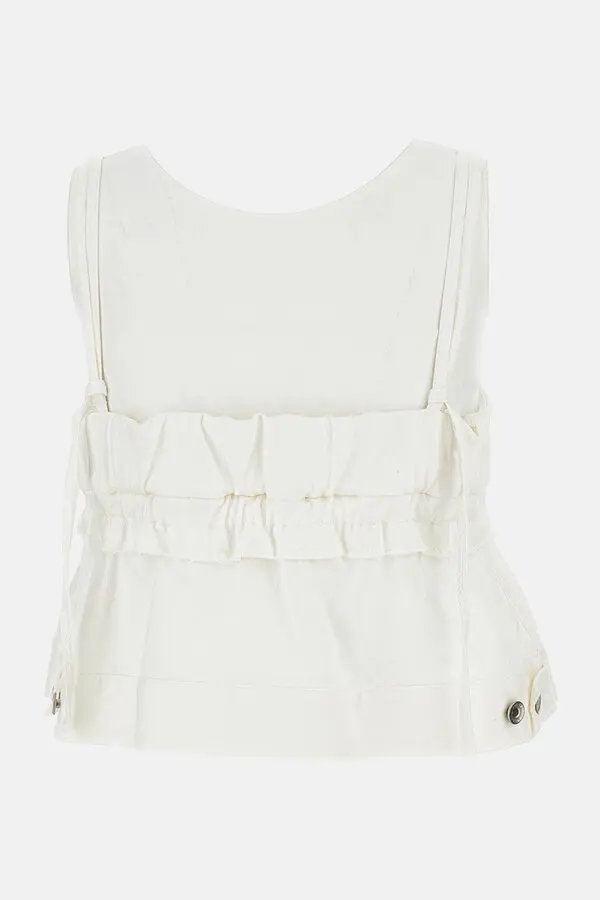 Sacai Denim Camisole With Tiered Flounce And Adjustable Hem - Multicolor