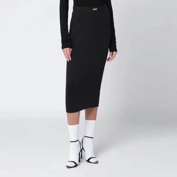 Off-White Nylon Blend Pencil Skirt With Logo Detail - Black