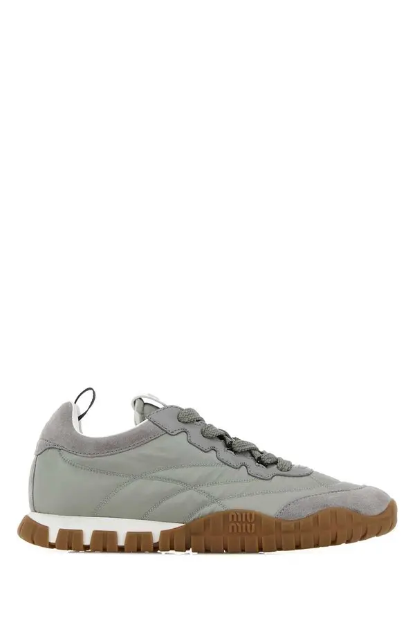 Miu Miu Re-nylon And Suede Lace-up Sneakers - Gray