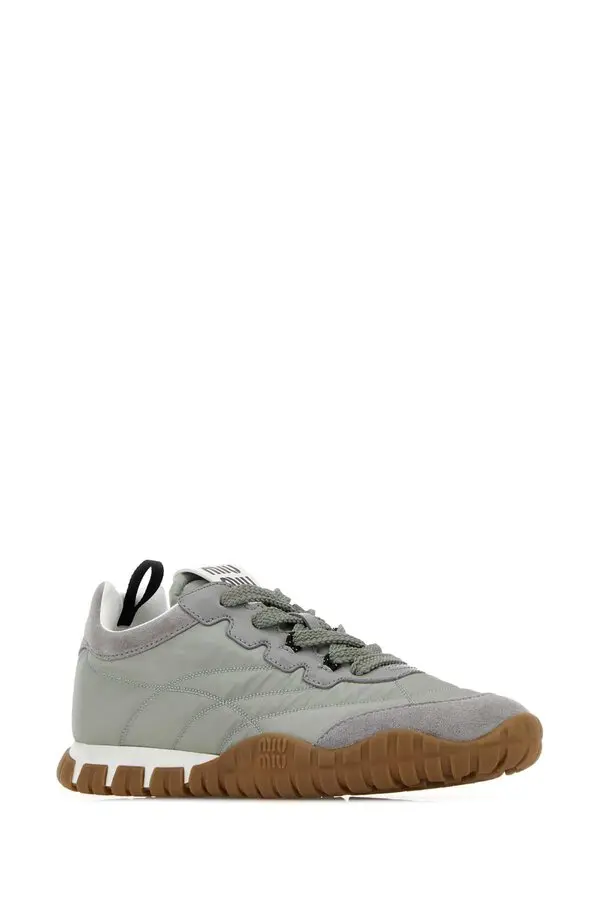 Miu Miu Re-nylon And Suede Lace-up Sneakers - Gray