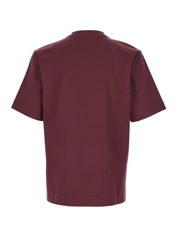 Fendi Bordeaux Crew Neck T-shirt With Ff Plate On The Front In Cotton - Multicolor