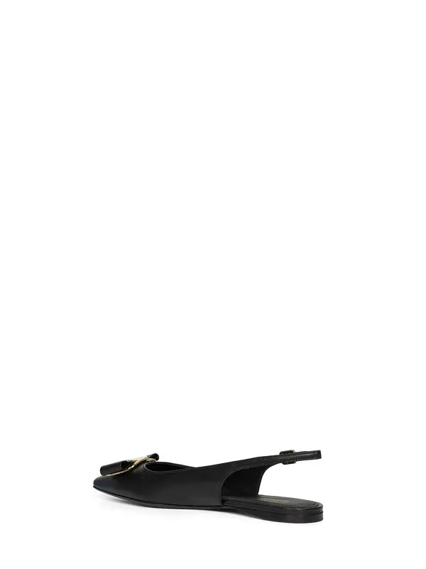 FERRAGAMO Black Nappa Leather Flat Slingbacks With Vara Plate