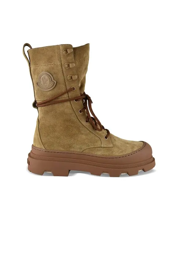 Moncler Leather Lace-up Boots - Cream