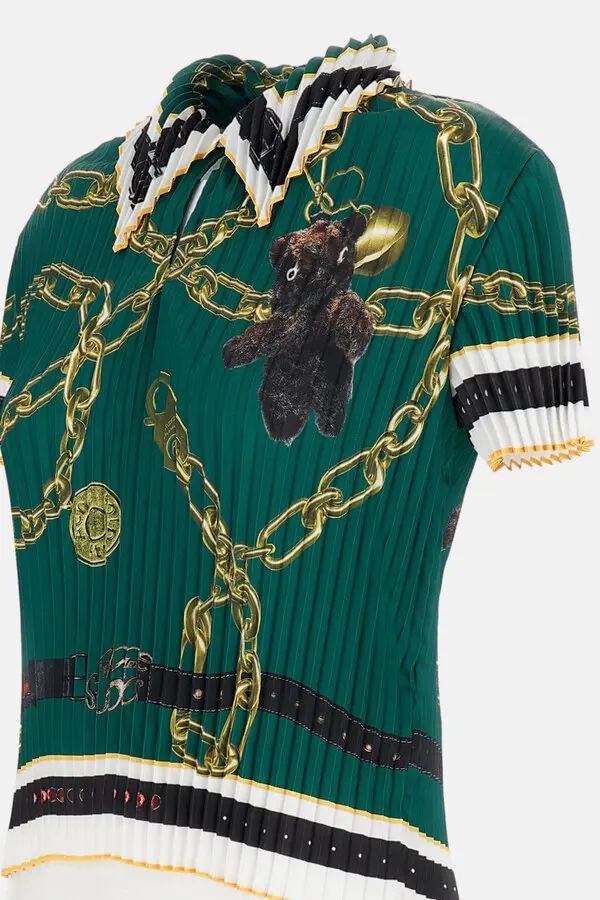 Acne Studios Chain Print Pleated Polo Shirt