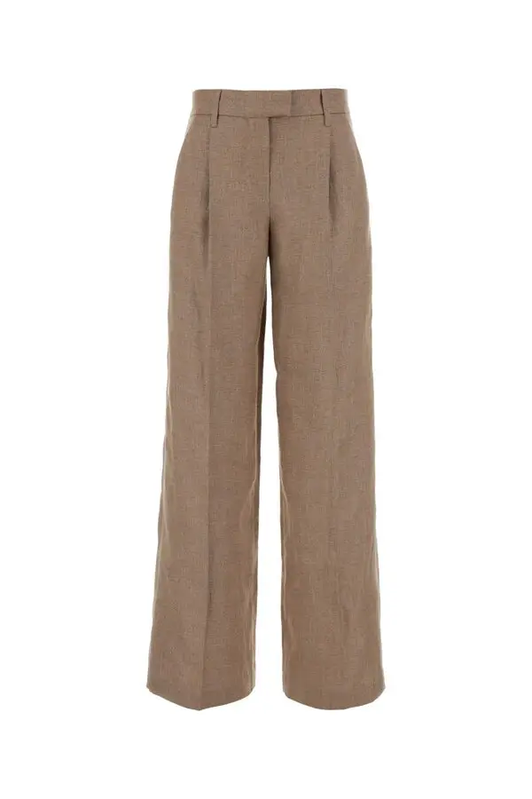 Brunello Cucinelli Wide-leg Linen Blend Pants - Brown