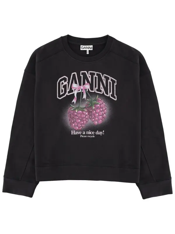 GANNI Oversized Raspberry Print Sweatshirt - Gray
