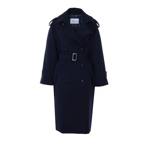 Max Mara Certo Wool Gabardine Trench Coat - Blue