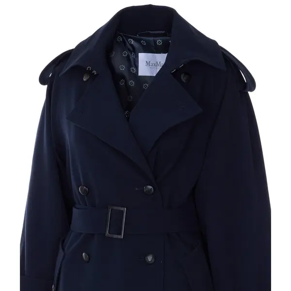 Max Mara Certo Wool Gabardine Trench Coat - Blue