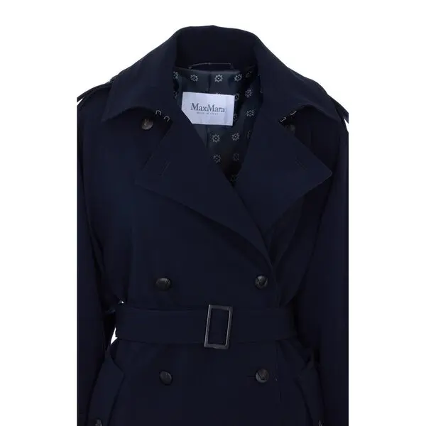 Max Mara Certo Wool Gabardine Trench Coat - Blue