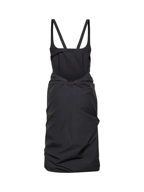 DIESEL® Black Taffeta Square Neck Dress With Draped Skirt