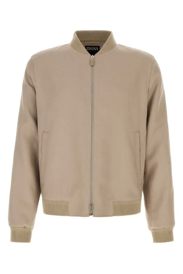 Zegna Cappuccino Linen Bomber Jacket