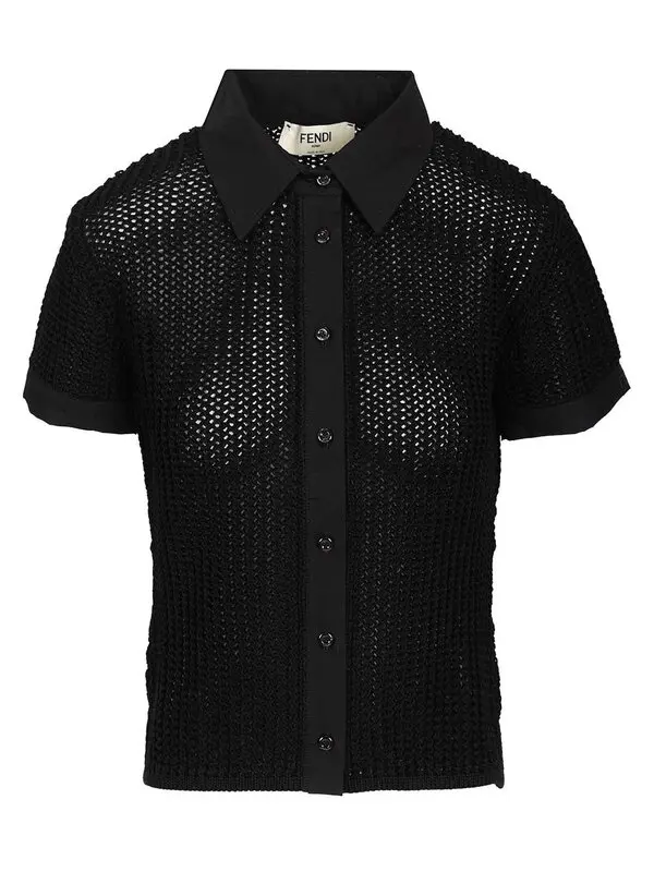 Fendi Cotton Mesh Shirt With Embroidered Logo - Black