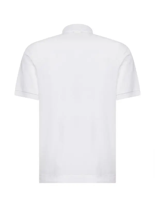 Zegna White Cotton And Silk Pique Polo Shirt - Multicolor