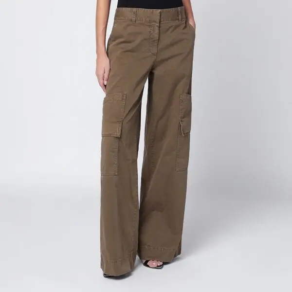 Off-White Cotton Cargo Trousers - Green