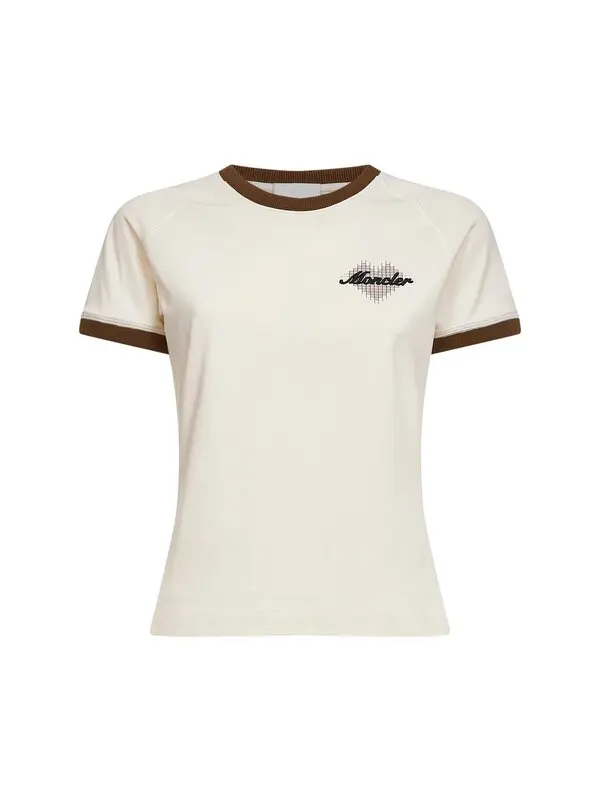 Moncler Light Beige Stretch Jersey Logo And Heart T-shirt - Multicolor