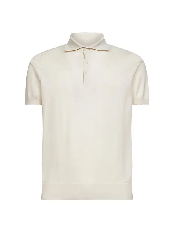 Brunello Cucinelli Ivory Lightweight Cotton Knit Polo Shirt