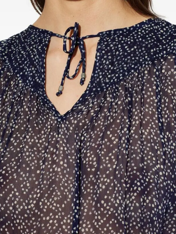 Isabel Marant Étoile Floral Pattern Tie Neck Short Sleeve Top - Blue