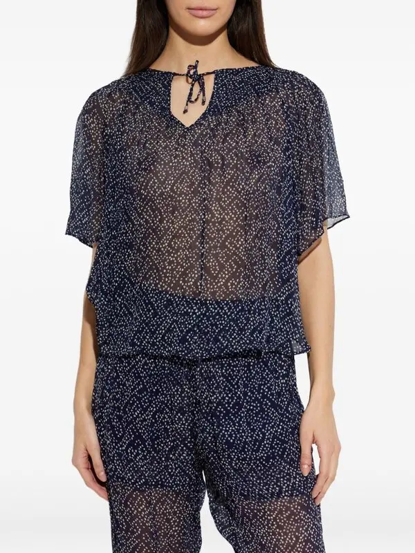 Isabel Marant Étoile Floral Pattern Tie Neck Short Sleeve Top - Blue