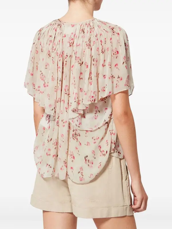 Isabel Marant Étoile Floral Pattern Tie Neck Short Sleeve Top - Multicolor