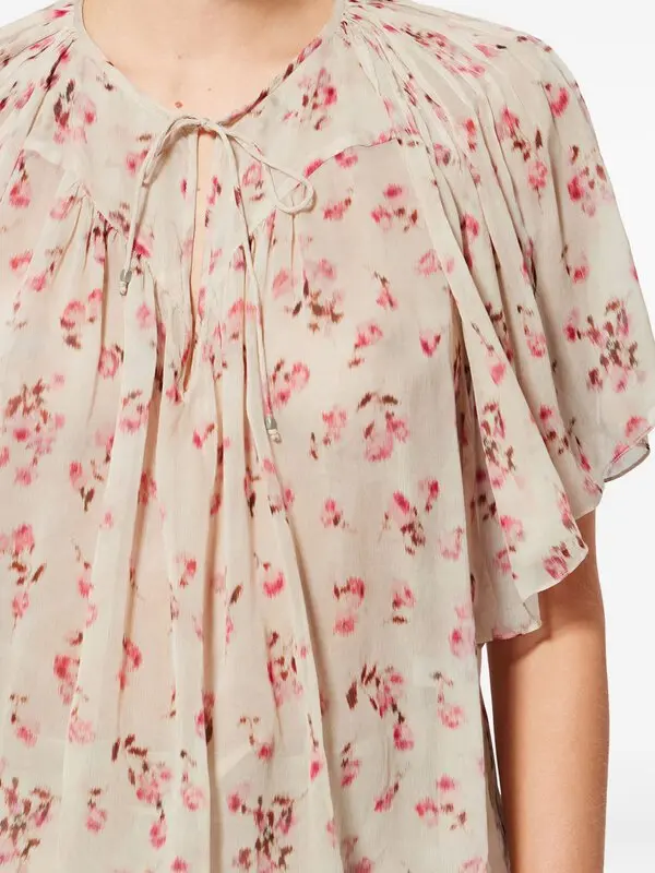 Isabel Marant Étoile Floral Pattern Tie Neck Short Sleeve Top - Multicolor