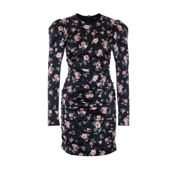 Dolce & Gabbana Floral Print Draped Dress - Black