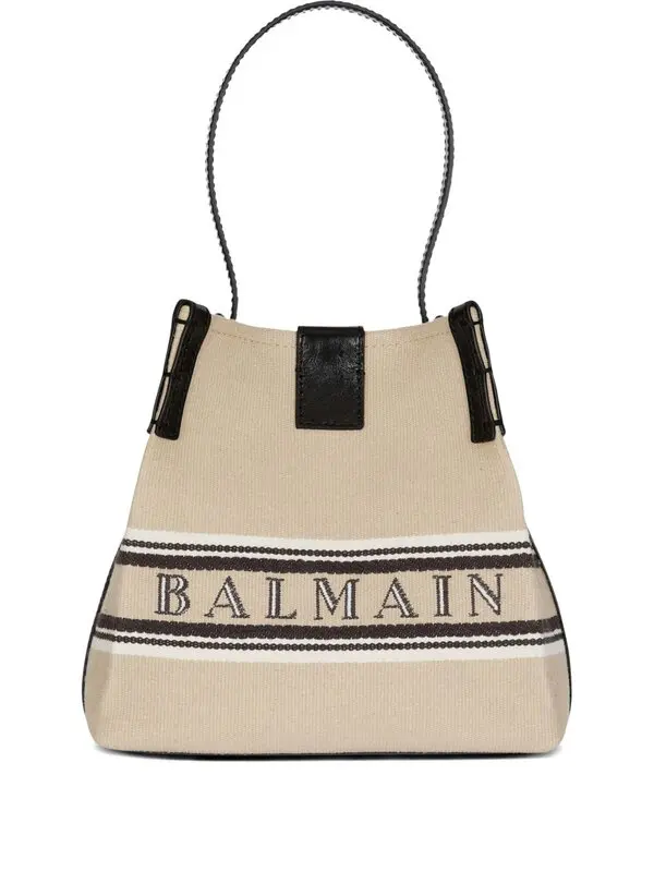 Balmain Canvas And Leather Bucket Bag With Logo Detail - Multicolor