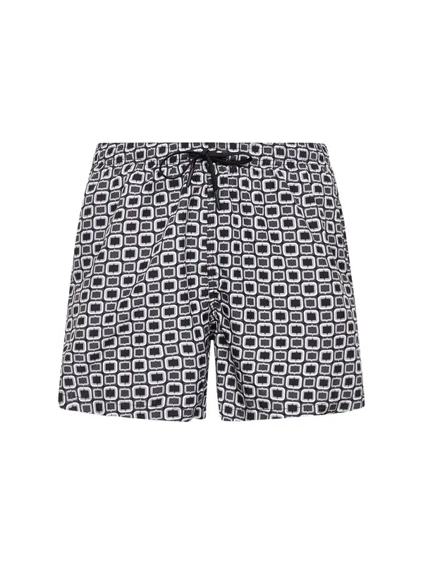 Tagliatore Black Printed Nylon Swim Shorts