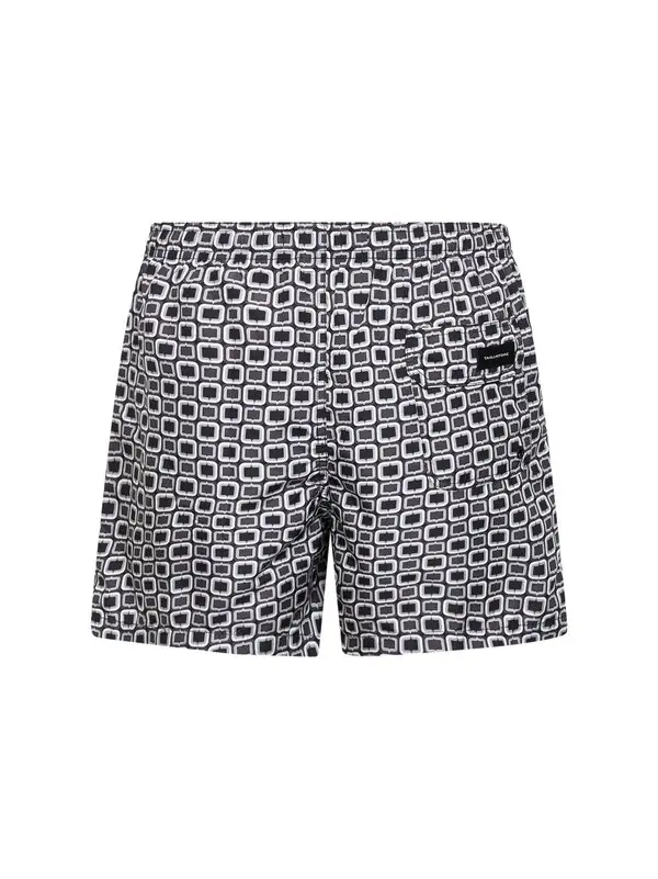 Tagliatore Black Printed Nylon Swim Shorts