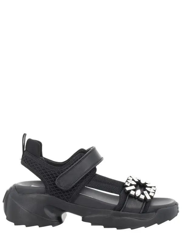 ROGER VIVIER Embellished Leather And Textile Sandals - Black