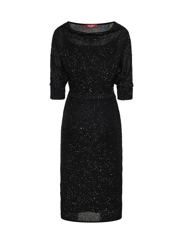 Max Mara Black Sequin Knit Midi Dress