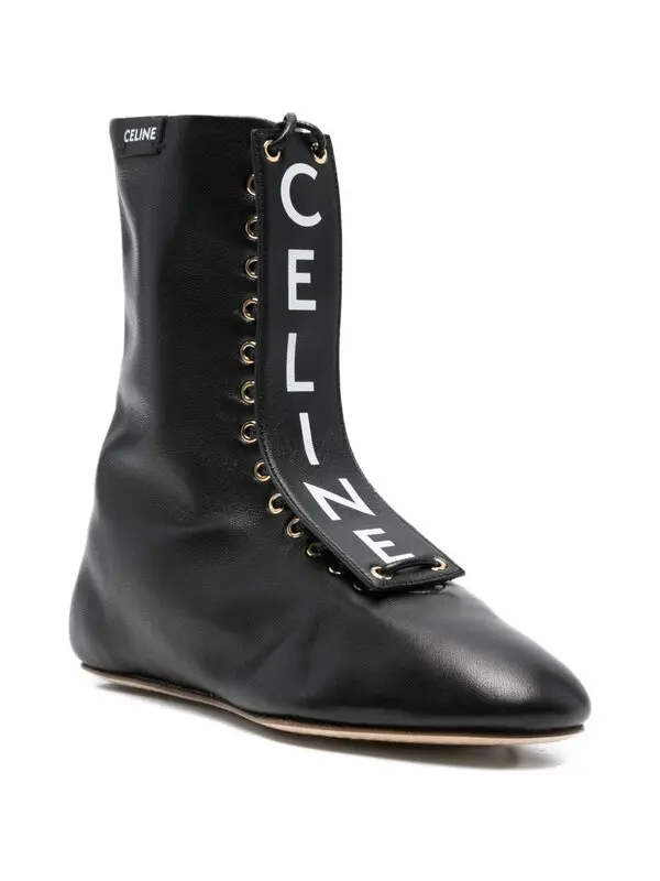 Celine Leather Lace-up Boots With Eyelet Detailing - Multicolor