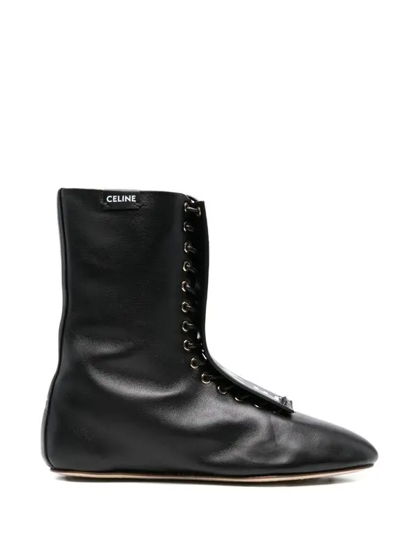 Celine Leather Lace-up Boots With Eyelet Detailing - Multicolor