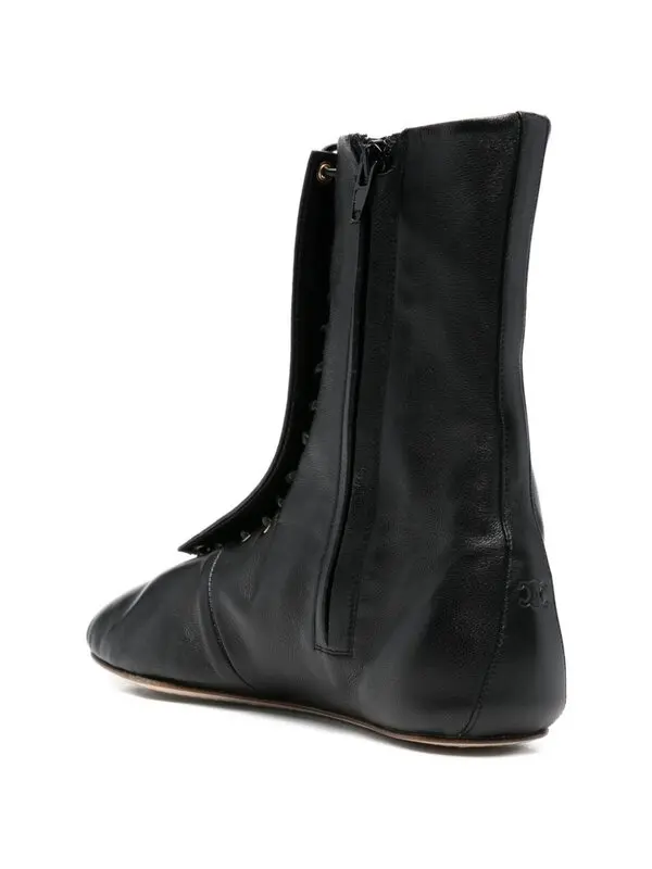 Celine Leather Lace-up Boots With Eyelet Detailing - Multicolor