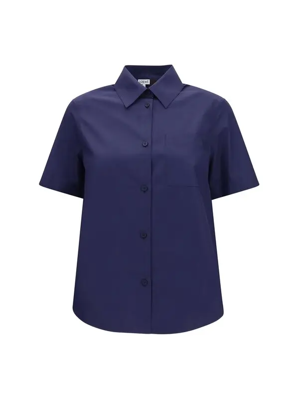 Loewe Short Sleeve Cotton Poplin Shirt With Embroidered Anagram