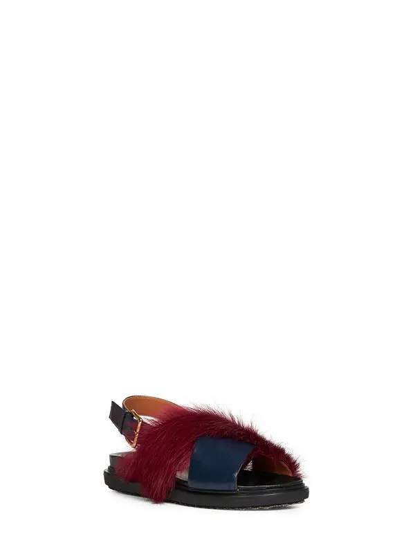 Marni Blue Leather And Burgundy Long-hair Fussbett Sandals