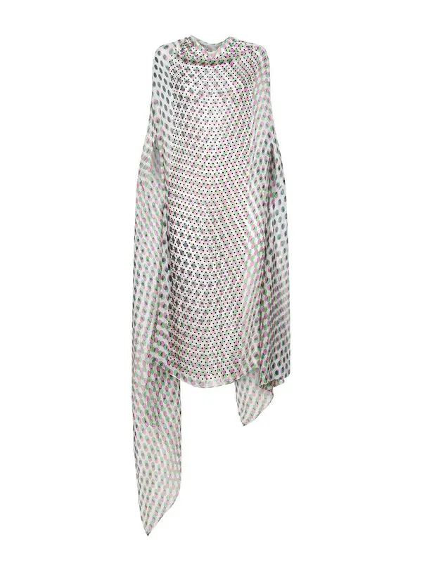 Dries Van Noten Ecru Silk Crepon Layered Optical Polka Dot-print Cape-style Dress - Multicolor