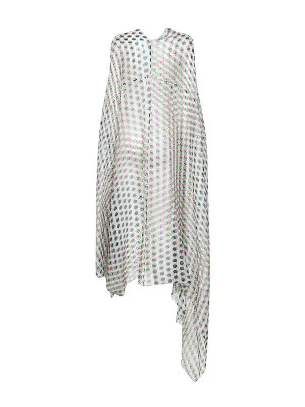 Dries Van Noten Ecru Silk Crepon Layered Optical Polka Dot-print Cape-style Dress - Multicolor