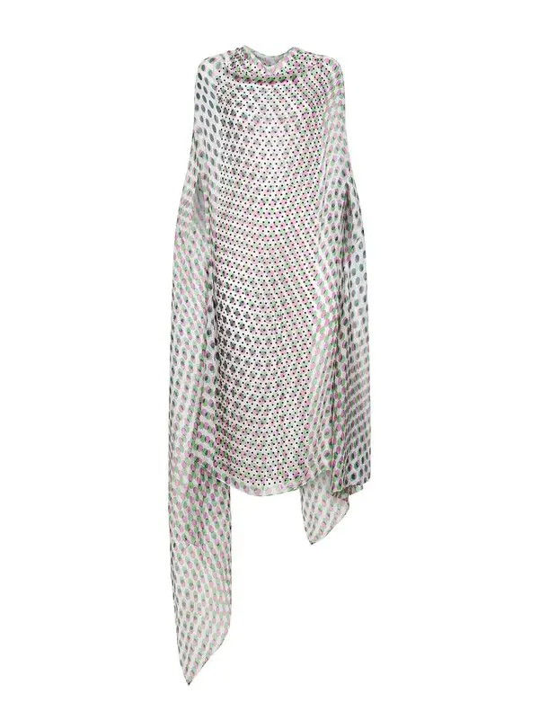 Dries Van Noten Ecru Silk Crepon Layered Optical Polka Dot-print Cape-style Dress