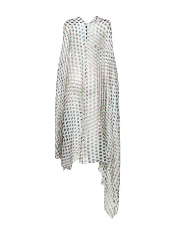 Dries Van Noten Ecru Silk Crepon Layered Optical Polka Dot-print Cape-style Dress