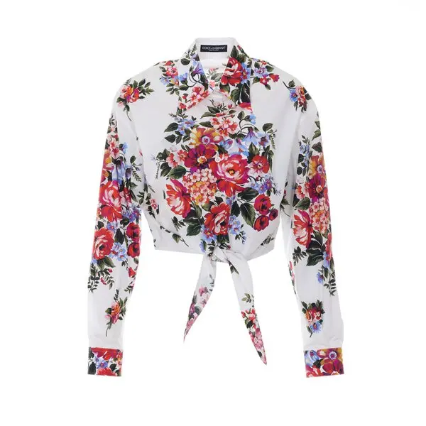Dolce & Gabbana Floral Print Cotton Shirt With Bow Detail - Multicolor